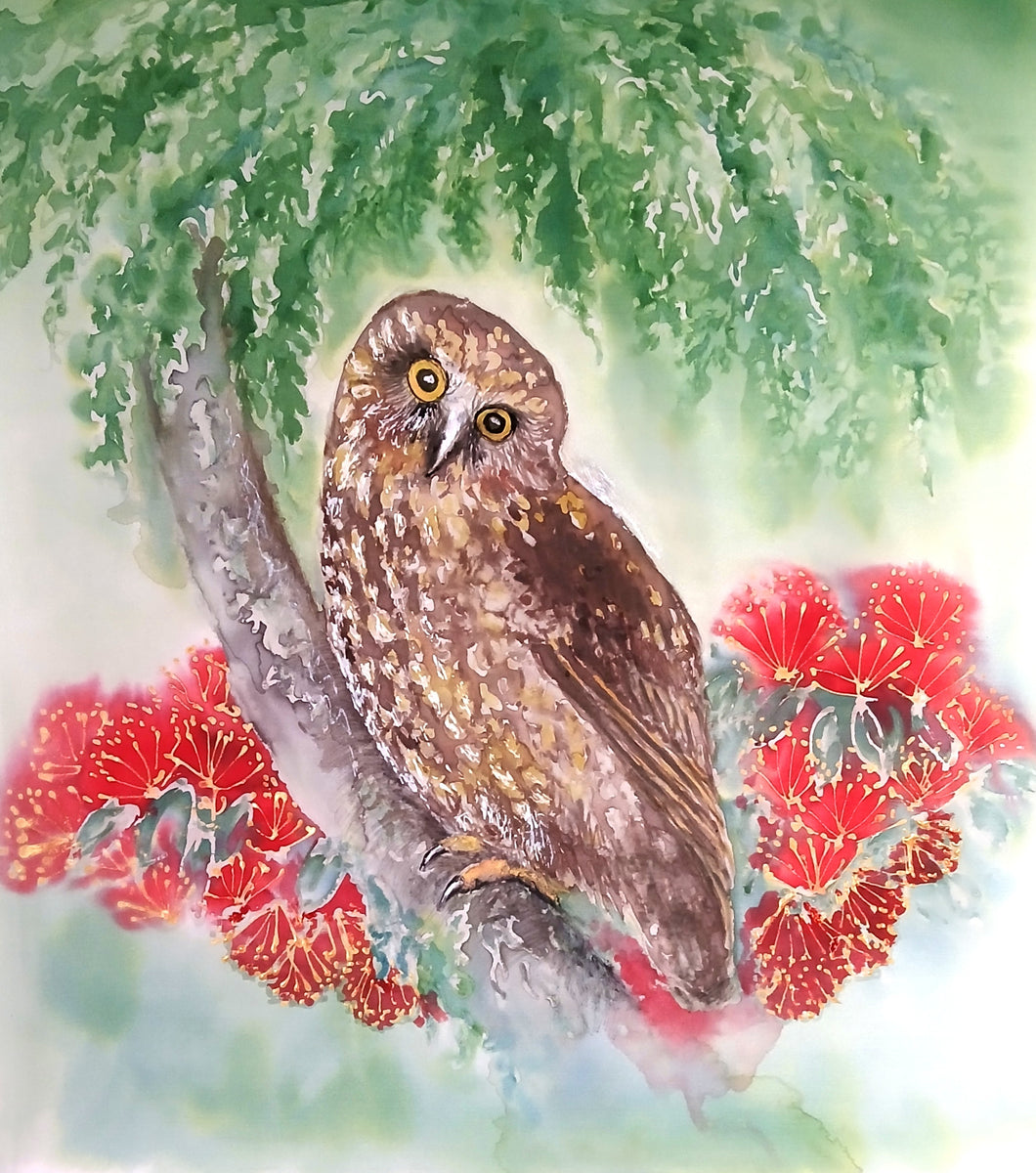 New Zealand Ruru, Morepork, and Pohutukawa Flowers - Squarish – Kay ...