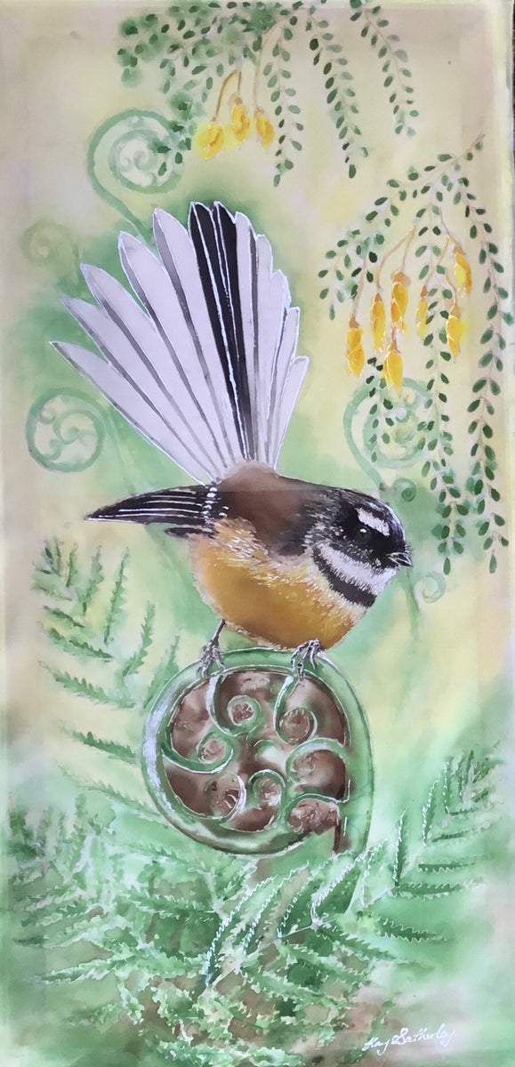 Original Silk Painting - Fantail Koru – Kay Designs New Zealand