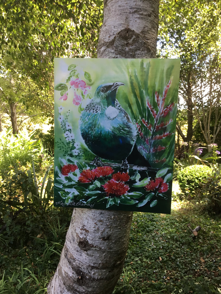 Tui with Pohutukawa, Manuka, Flax and Puriri Squarish - Outdoor Art Pa ...